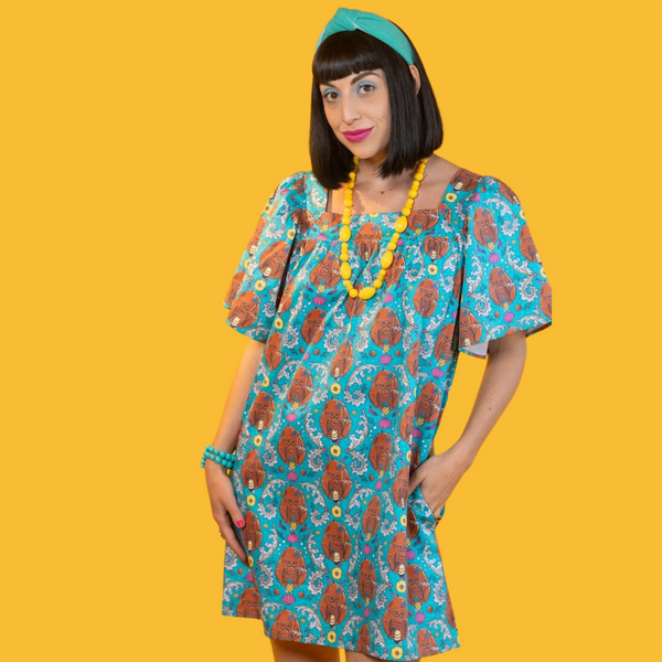 Cheeky Monkeys Square Neck Dress in Blue Hawaiian – Blue Platypus Clothing
