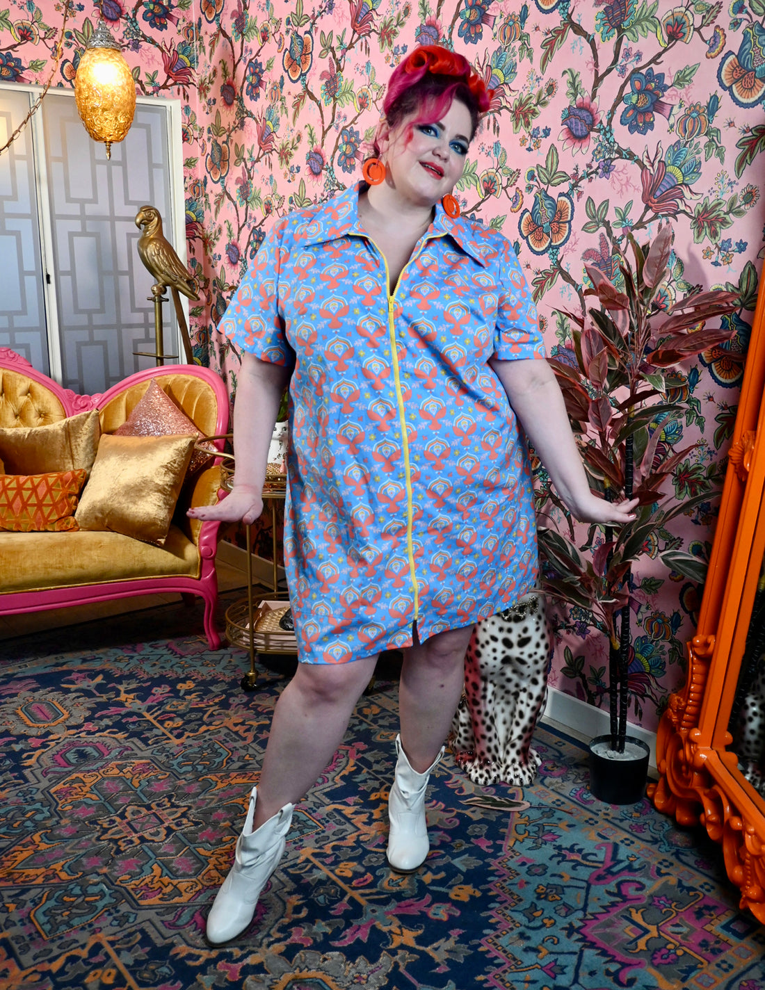 Zip-front Minidress in Bright Blue Acorns – Blue Platypus Clothing